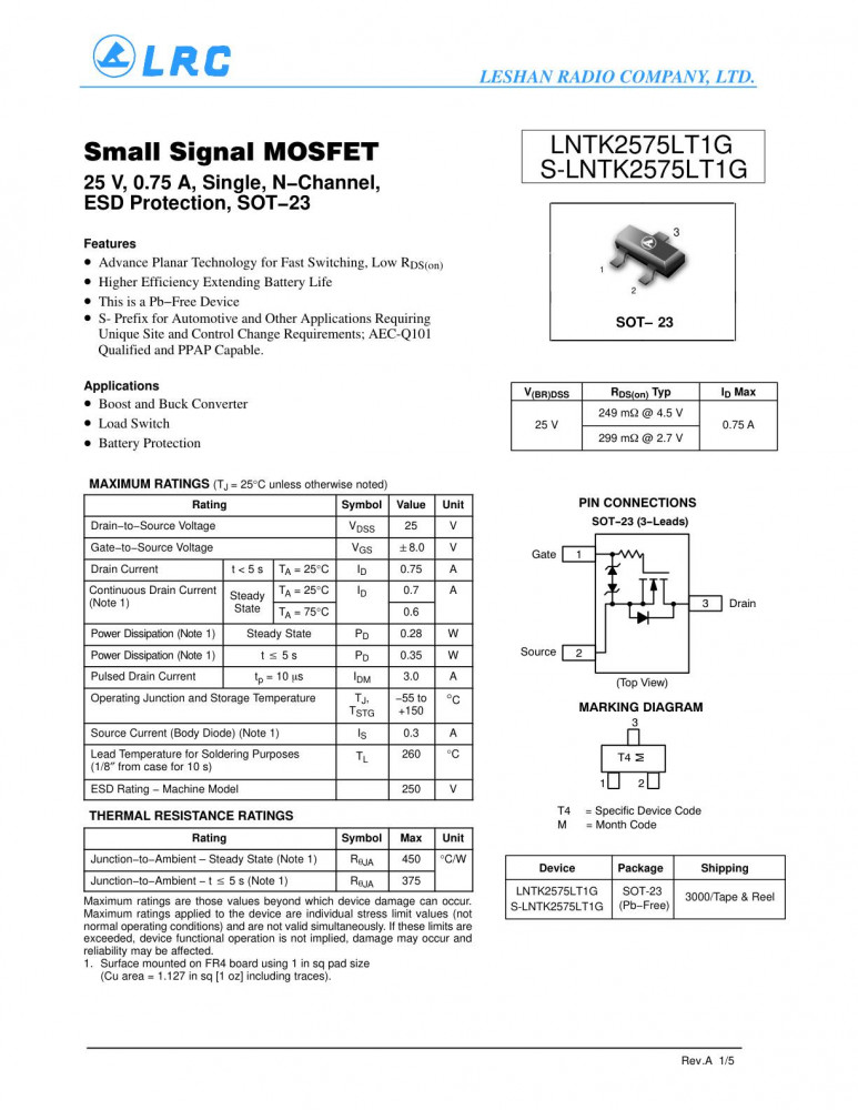 LNTK2575LT1G datasheet page 1