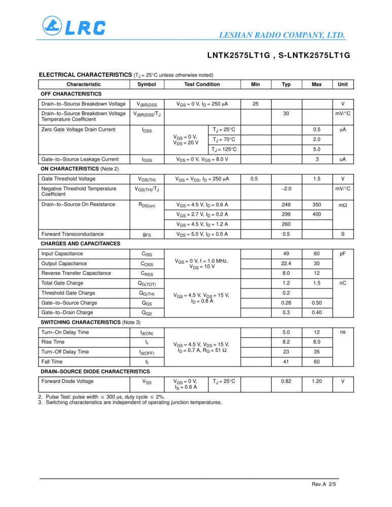 LNTK2575LT1G datasheet page 2