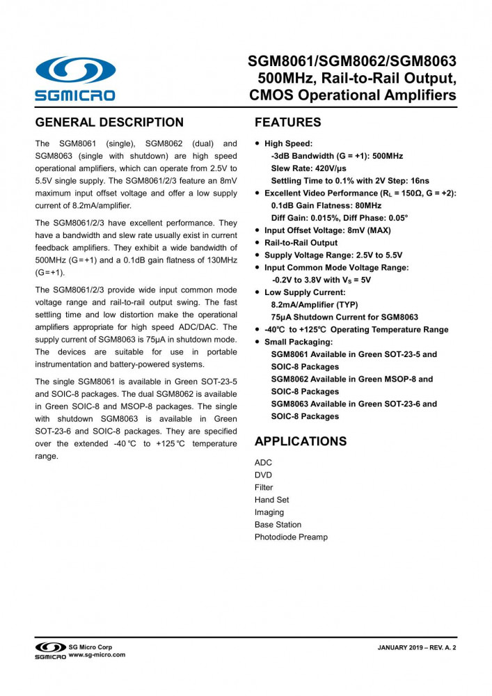 SGM8063 datasheet page 1