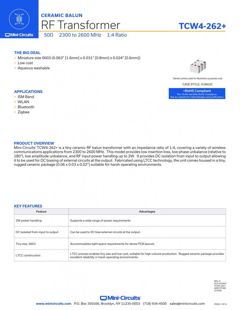 TCW4-262+ datasheet page 1