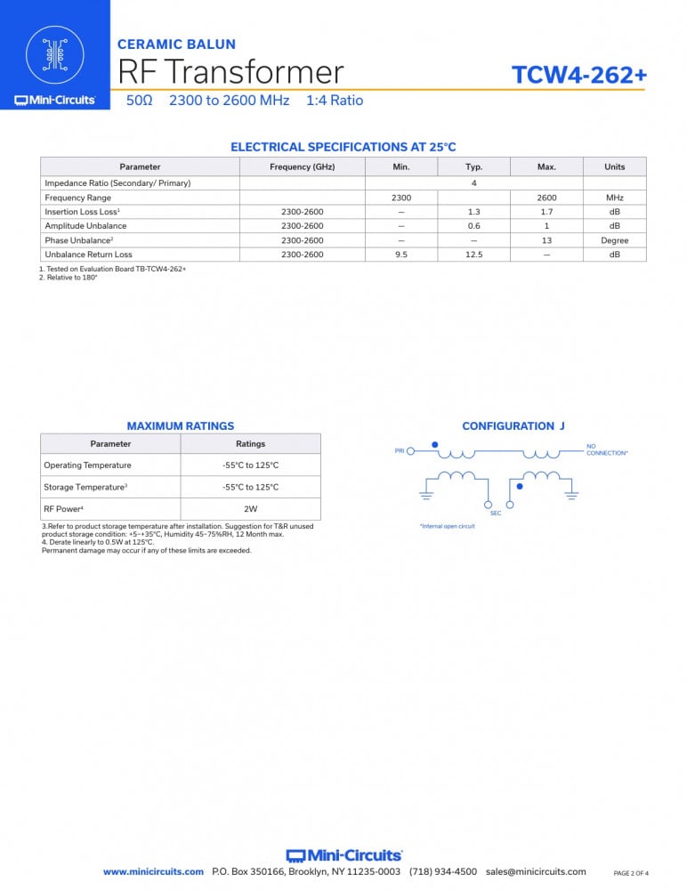 TCW4-262+ datasheet page 2