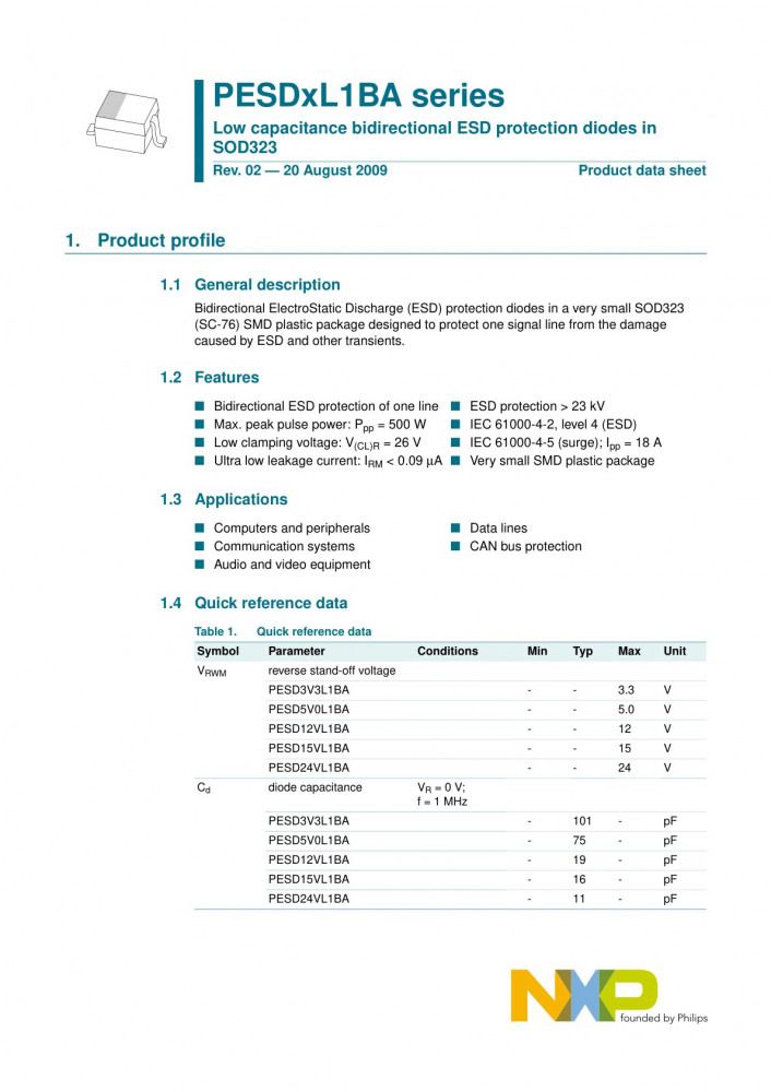 PESD3V3L1BA datasheet page 1