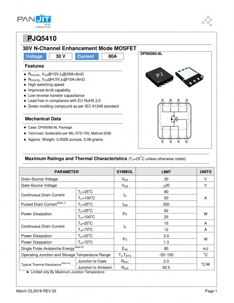 PJQ5410 datasheet page 1