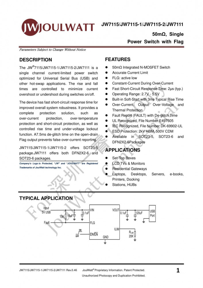 JW7115-2 datasheet page 1