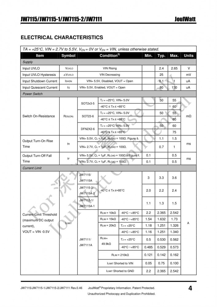 JW7115-2 datasheet page 4