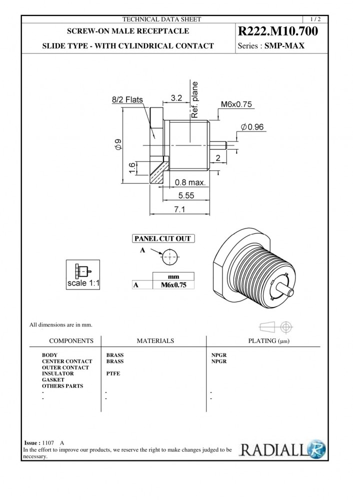 Radiall R222M10700 technical document, page 1