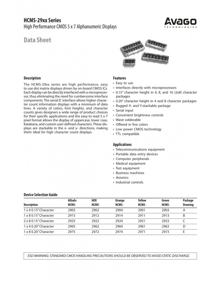 HCMS-2962 datasheet page 1