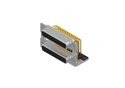 D-SUB Dual Port • Dual port 25-pos. /25-pos. • Dual port socket upper / Socket bottom • Solder pin angled .750