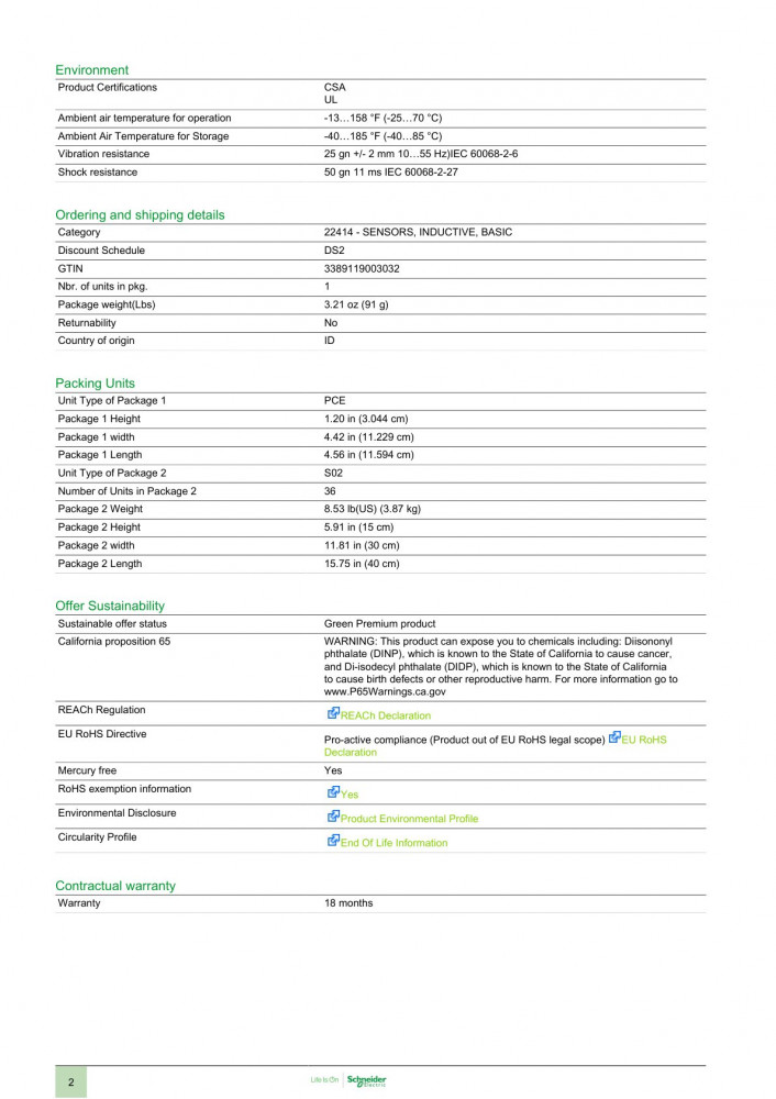 XS218BLNAL2 technical document page 2