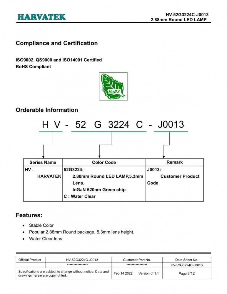 HV-52G3224C-J0013 datasheet page 3