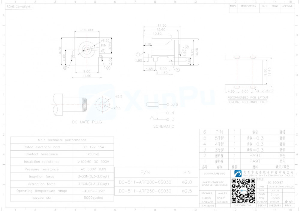 XUNPU DC-511-ARF200-CS030 technical document preview