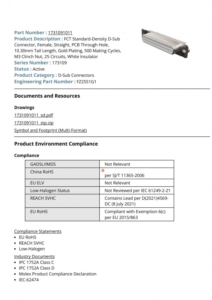 MOLEX 1731091011 technical drawing preview, page 1