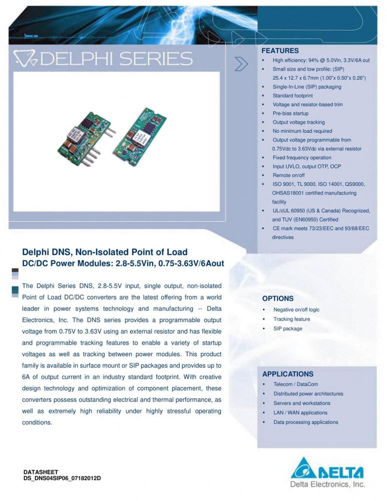 DELTA DNS datasheet page 1