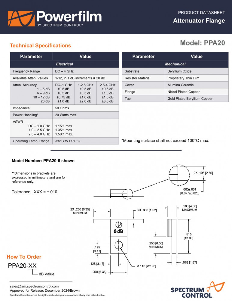 PPA20 family technical specification and drawing page