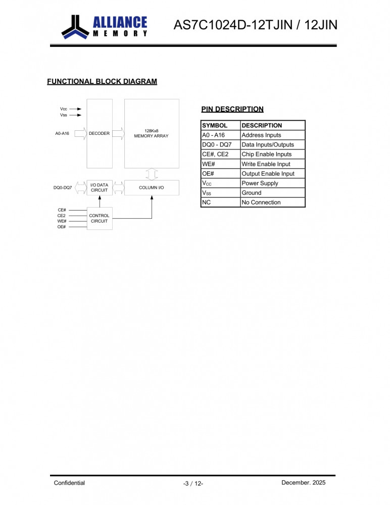 AS7C1024D datasheet page 3