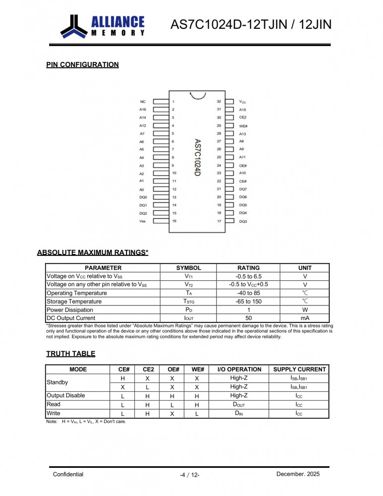 AS7C1024D datasheet page 4