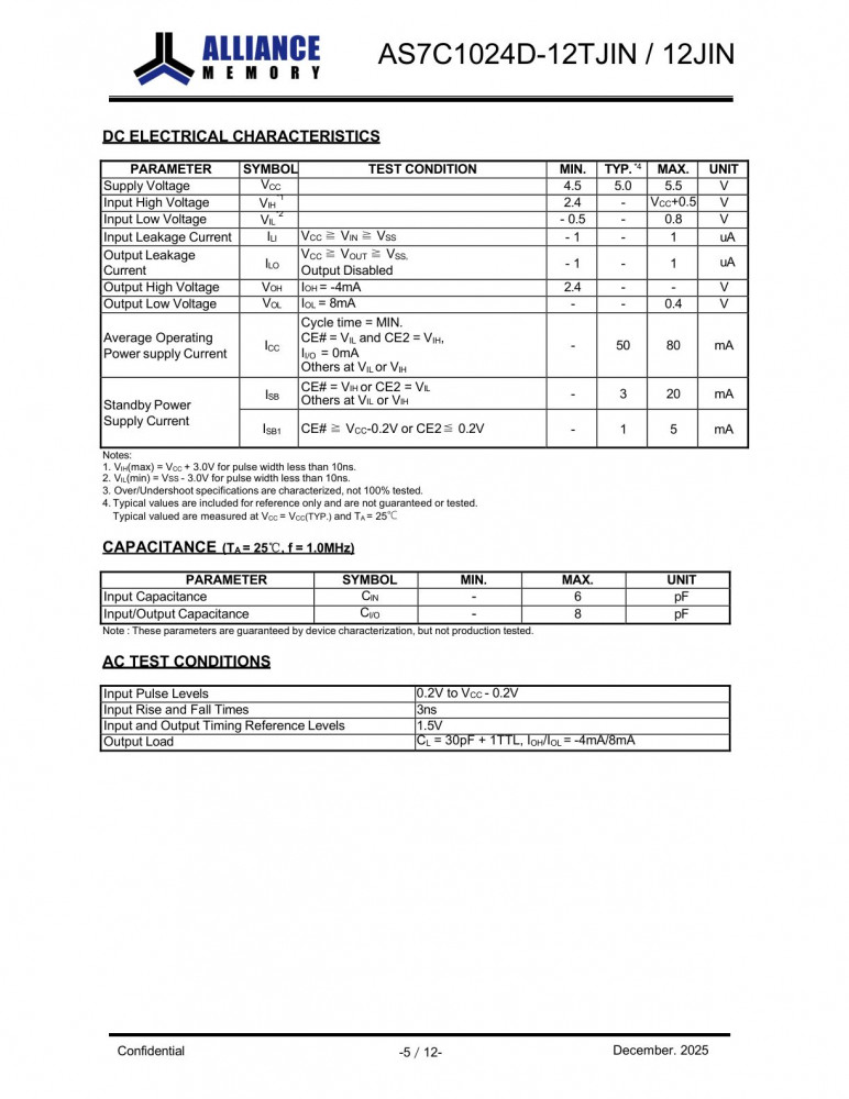 AS7C1024D datasheet page 5