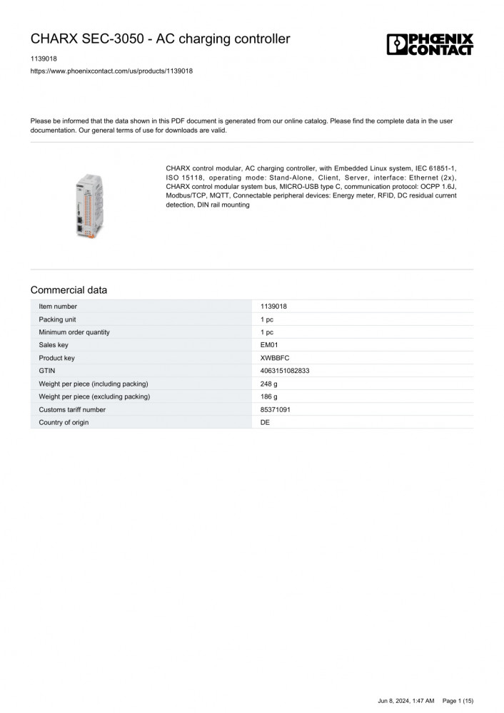 Phoenix Contact 1139018 technical document page 1