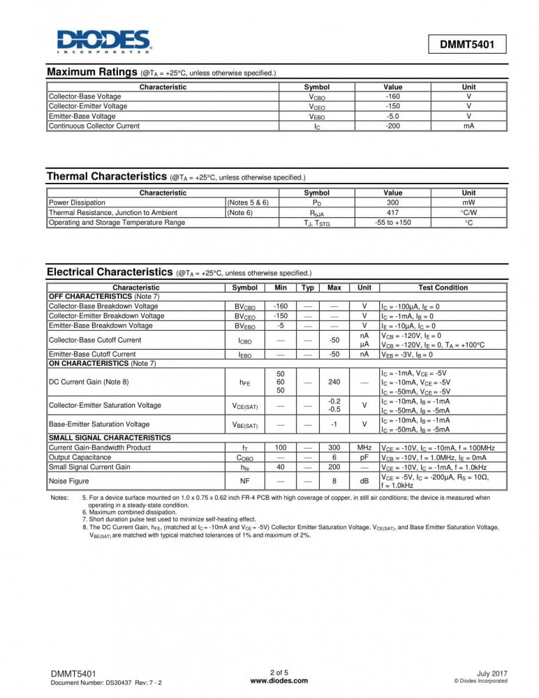DMMT5401-7-F datasheet page 2