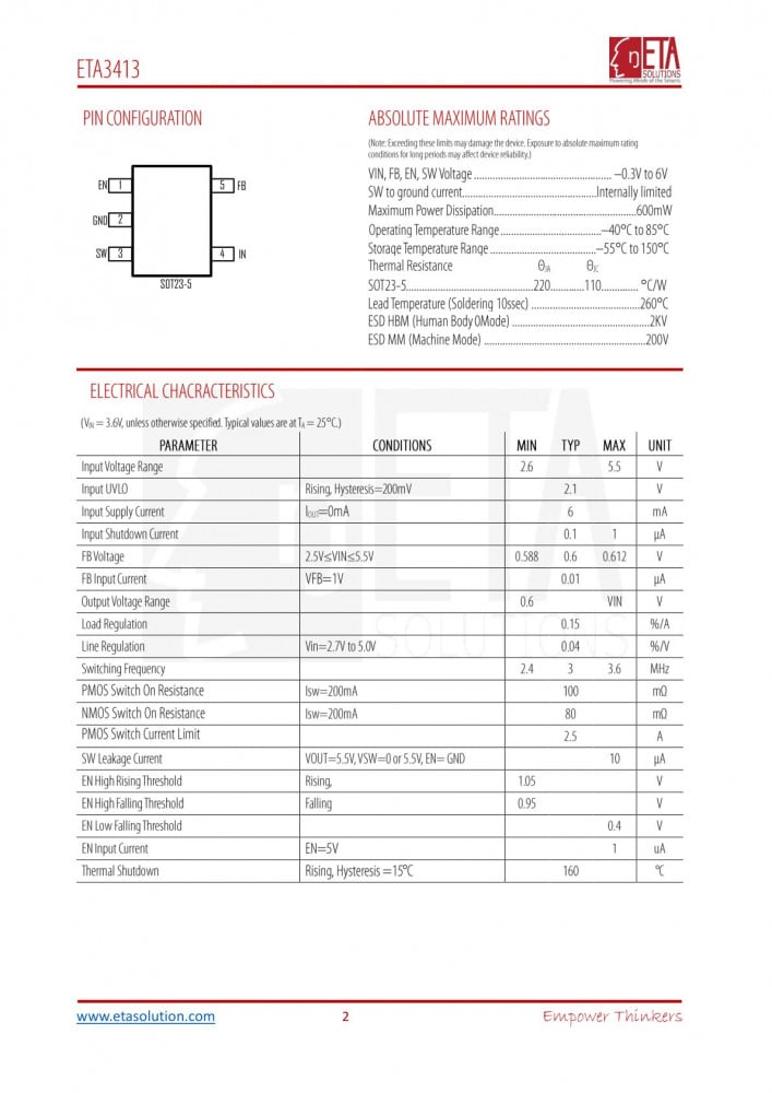 ETA3413S2F datasheet page 2