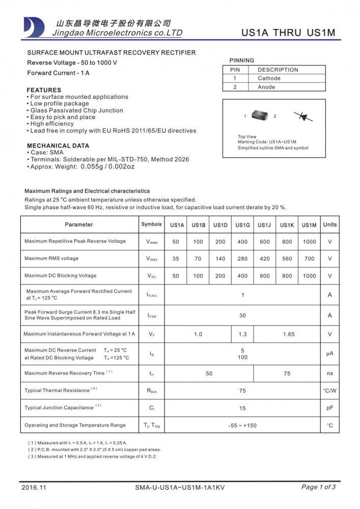US1A datasheet page 1