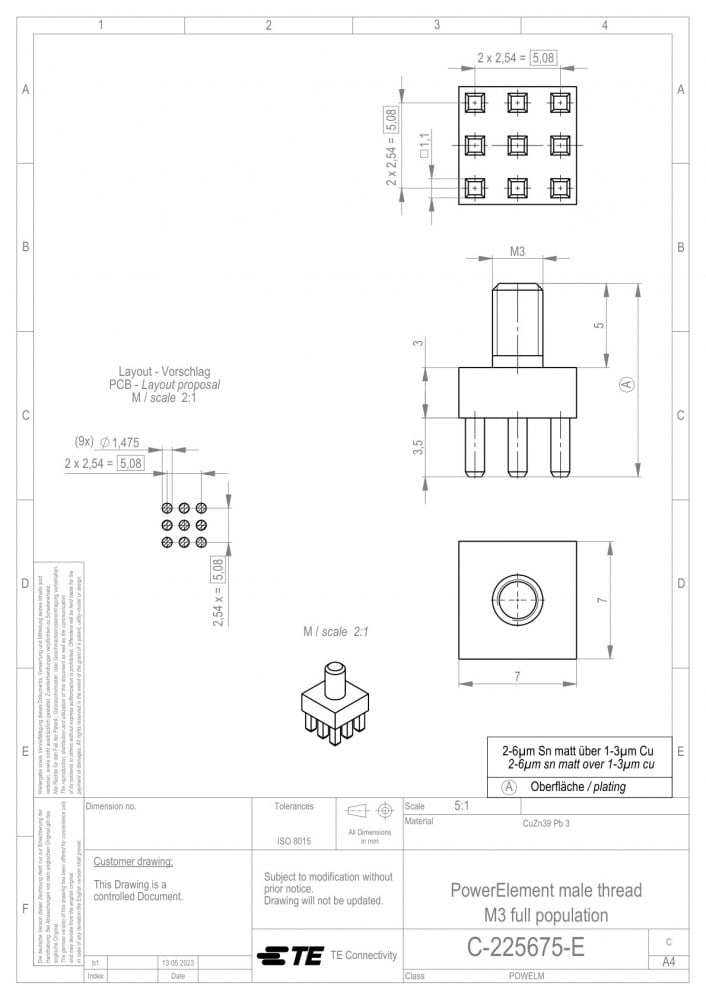 TE Connectivity ERNI 225675 technical drawing