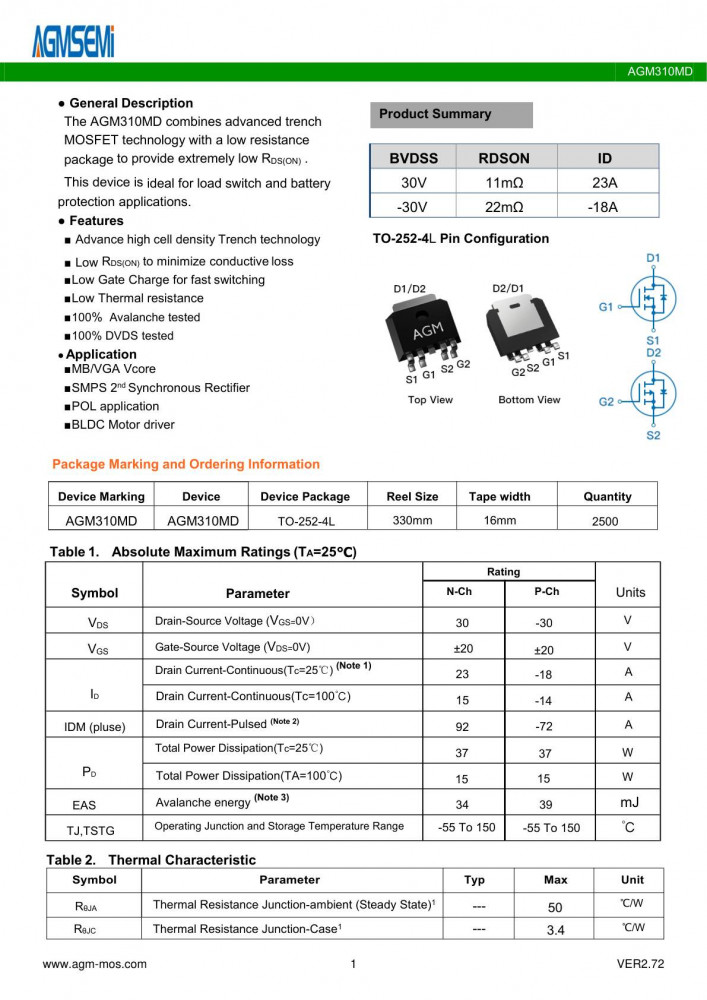 AGM310MD datasheet page 1