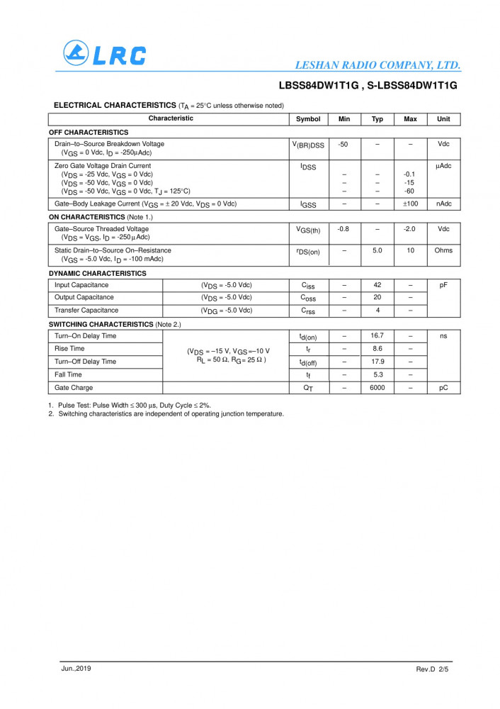 LBSS84DW1T1G datasheet page 2