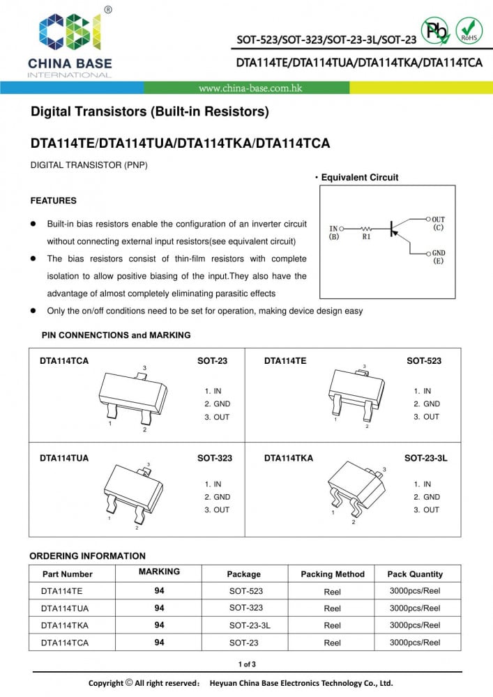DTA114TUA datasheet page 1