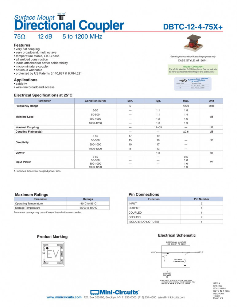 DBTC-12-4-75X+ datasheet page 1