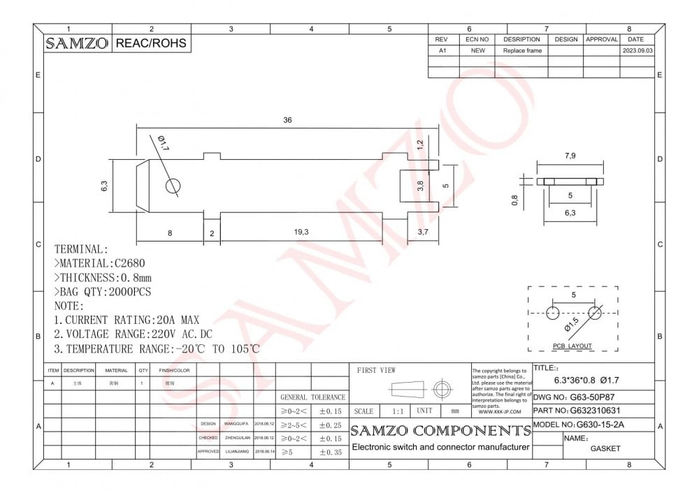 SAMZO G630-15-2A technical drawing