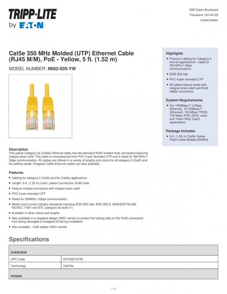 N002-005-YW technical document page 1