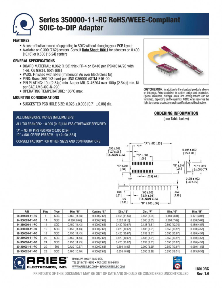 Aries Series 350000-11-RC adapter datasheet page