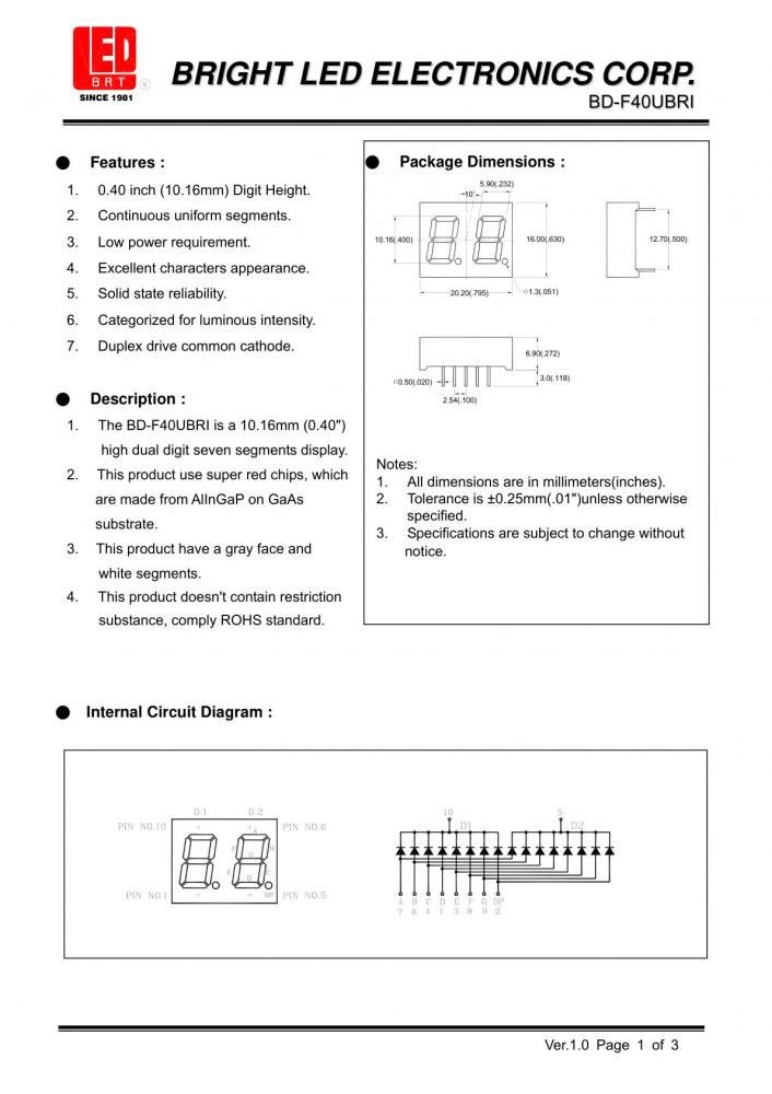 BD-F40UBRI product document, page 1