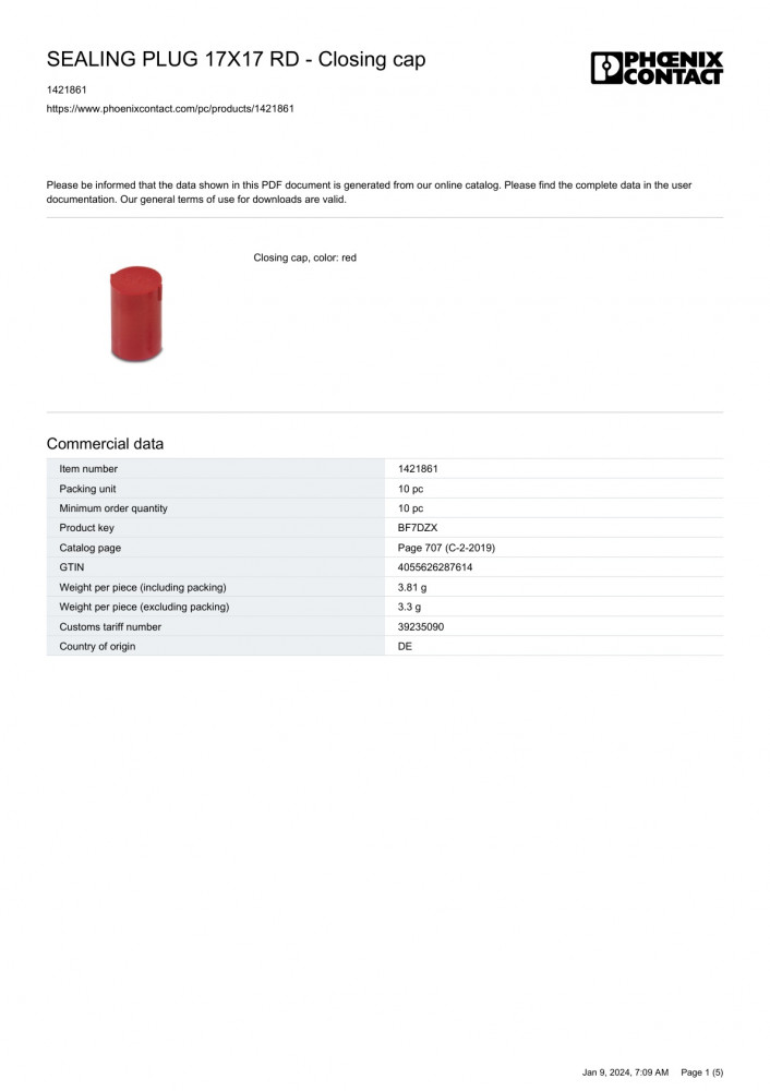 Phoenix Contact 1421861 product document page 1