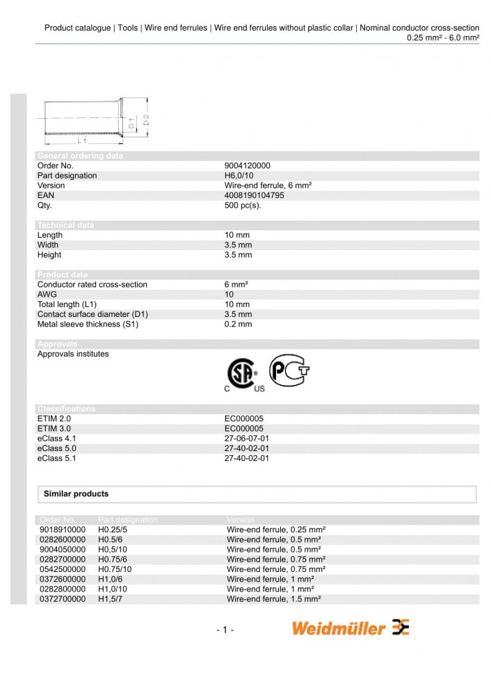 WEIDMULLER 9004120000 technical document page 1