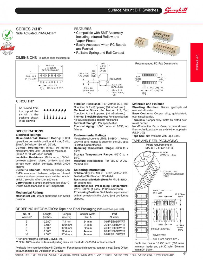 Grayhill Series 76HP technical document page