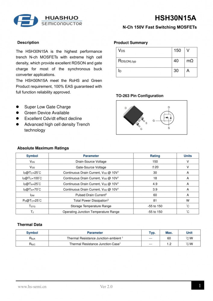 HSH30N15A datasheet page 1