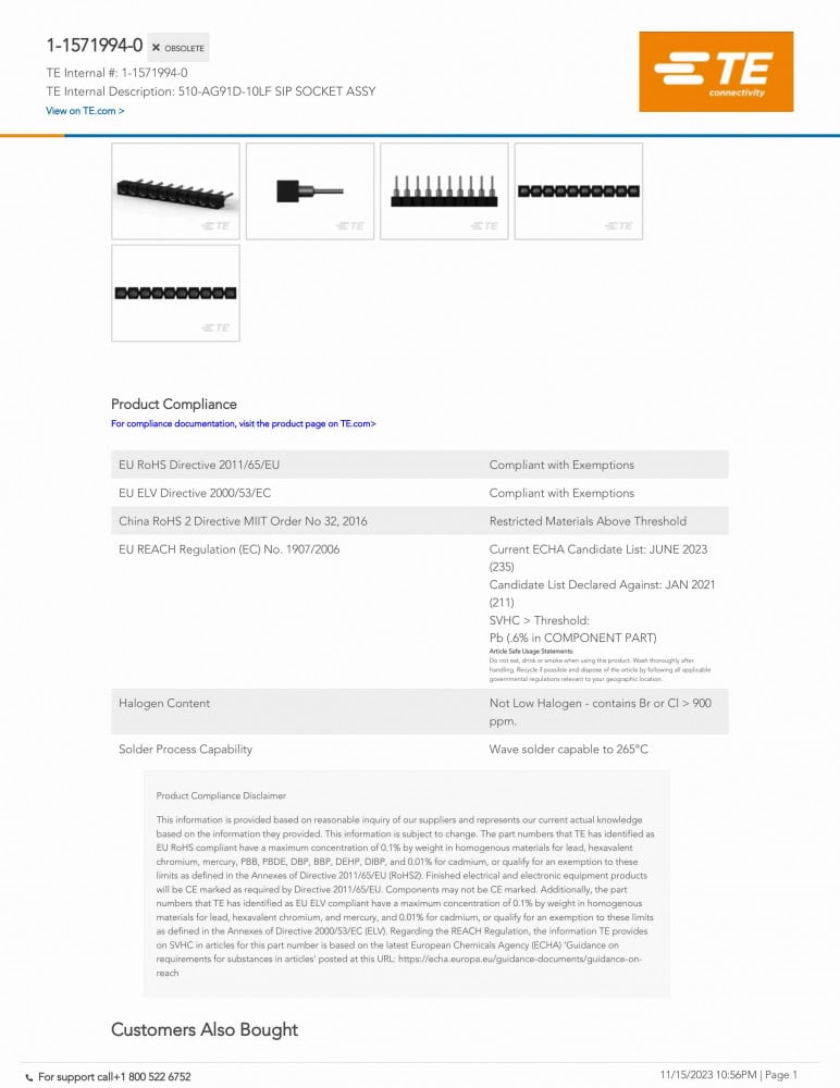 TE Connectivity 1-1571994-0 technical document page 1