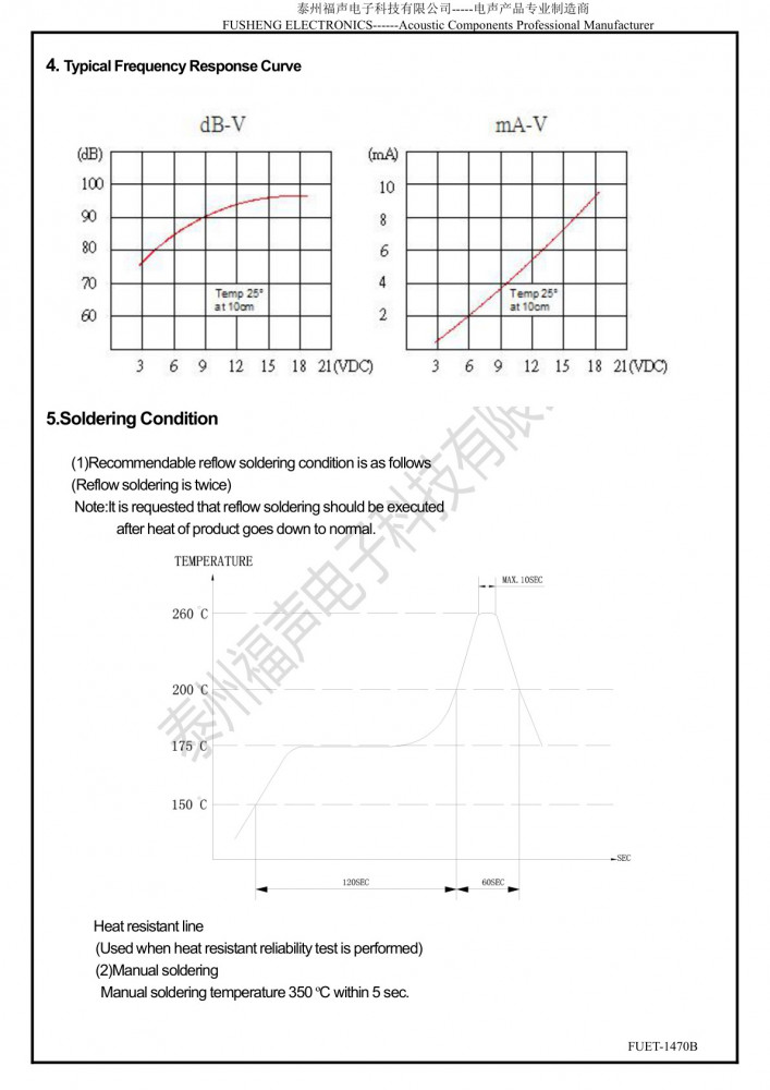 FUET-1470B frequency response and soldering information