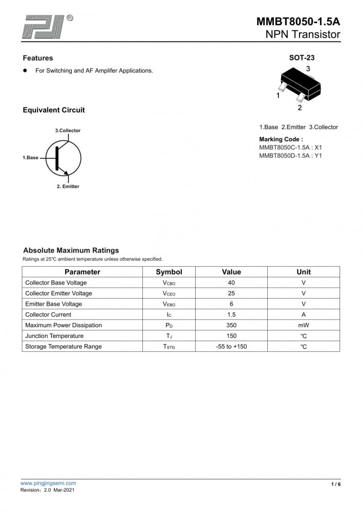 MMBT8050C-1.5A datasheet page 1