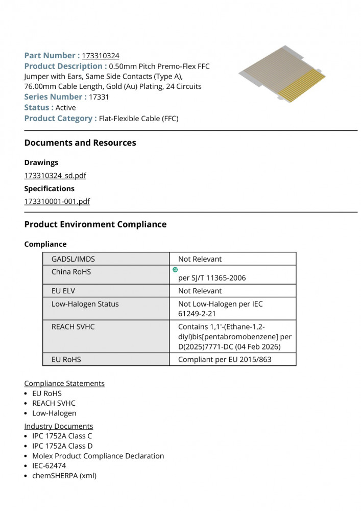 MOLEX 173310324 technical document page 1