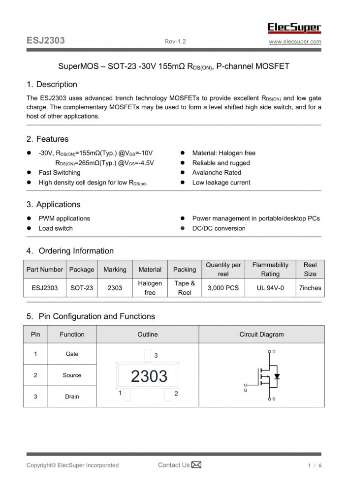 ESJ2303 datasheet page 1
