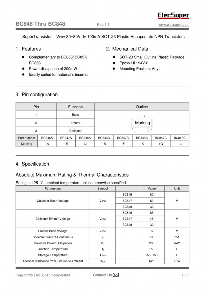 BC846B datasheet page 1