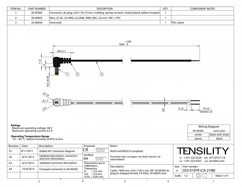 053-0197R cable assembly product drawing