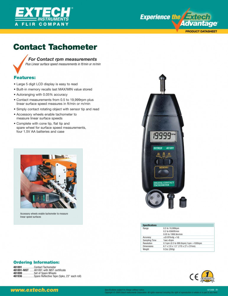 461891 contact tachometer technical document preview