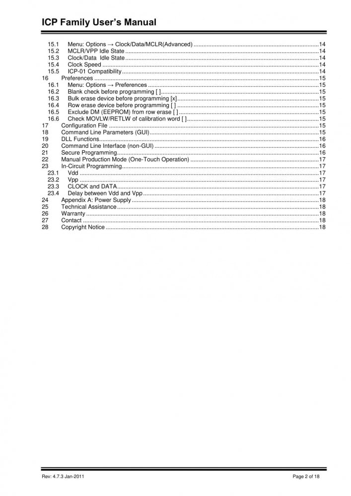 ICP family programmer manual page 2