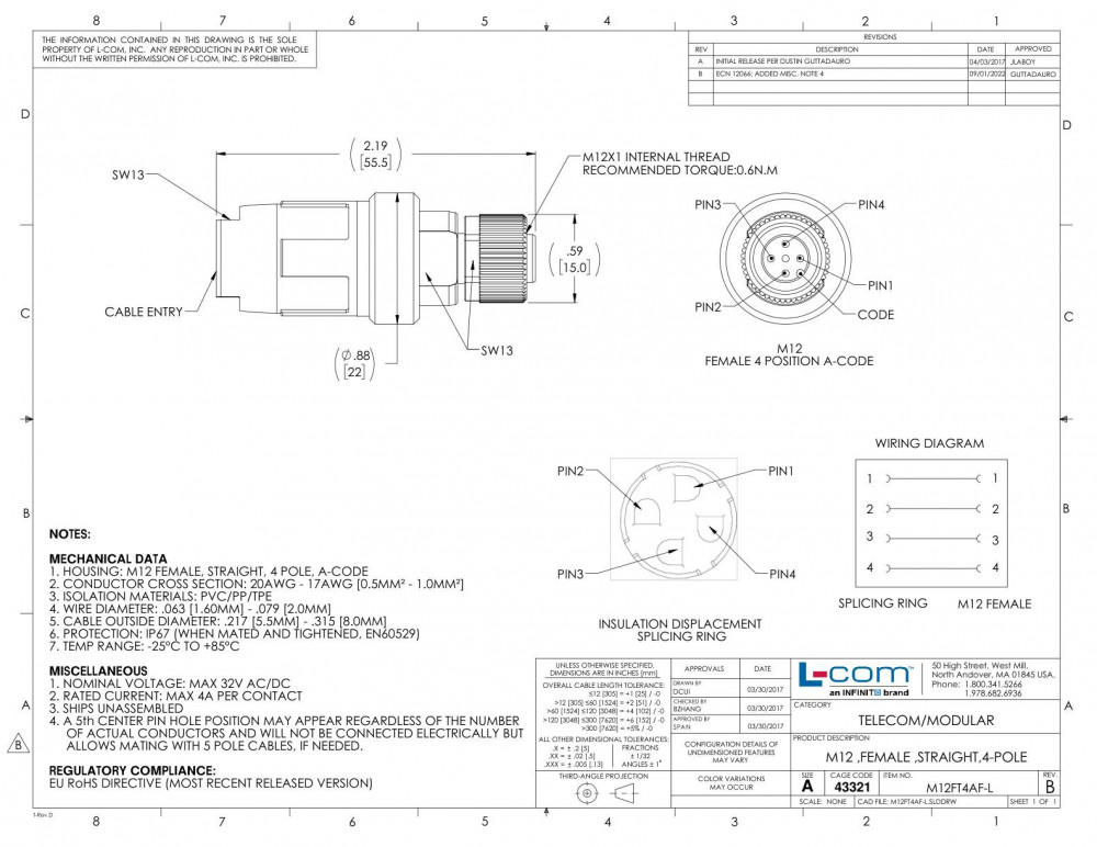 L-com M12FT4AF-L technical document preview