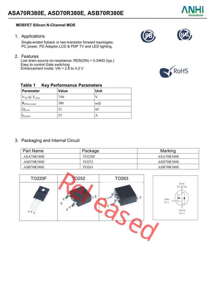 ASA70R380E datasheet page 1