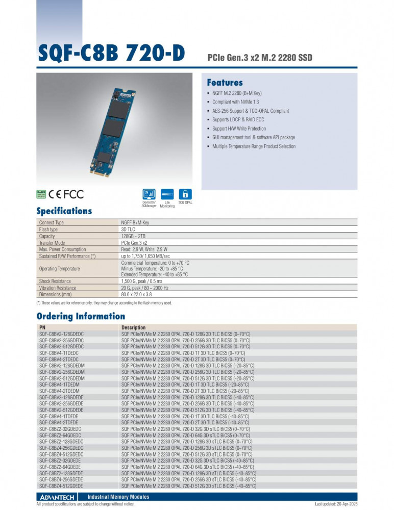 SQF-C8B 720-D product specification document preview